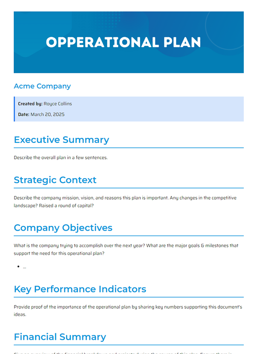 What Is Operational Plan Exle Infoupdate