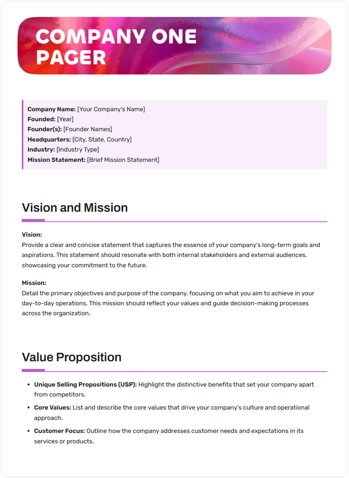 One Pager: Format, Structure & How to Write One